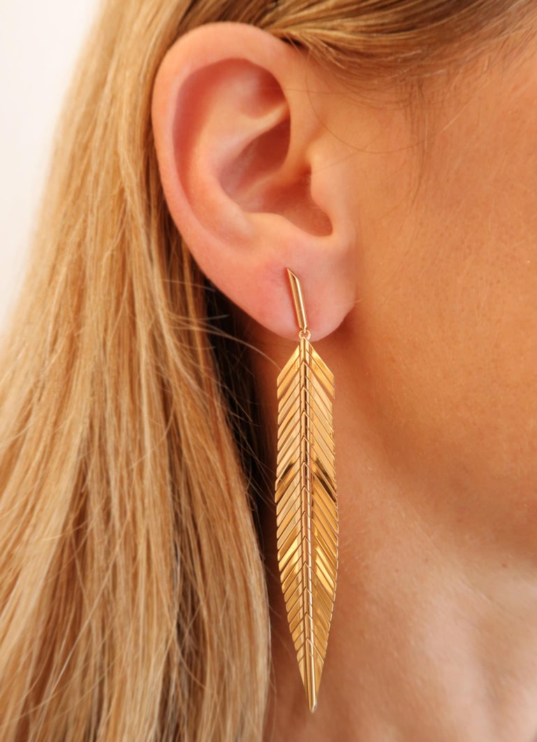 CADAR Feather Drop Earrings, 18K Yellow Gold - Medium at 1stDibs ...