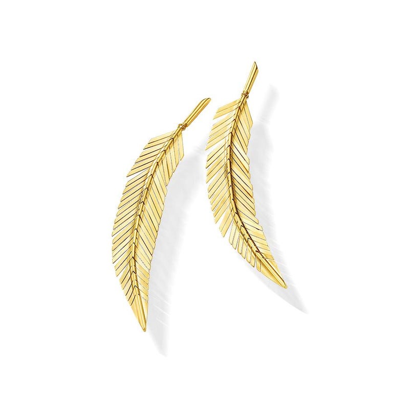 CADAR Feather Drop Earrings, 18K Yellow Gold - Medium at 1stDibs ...