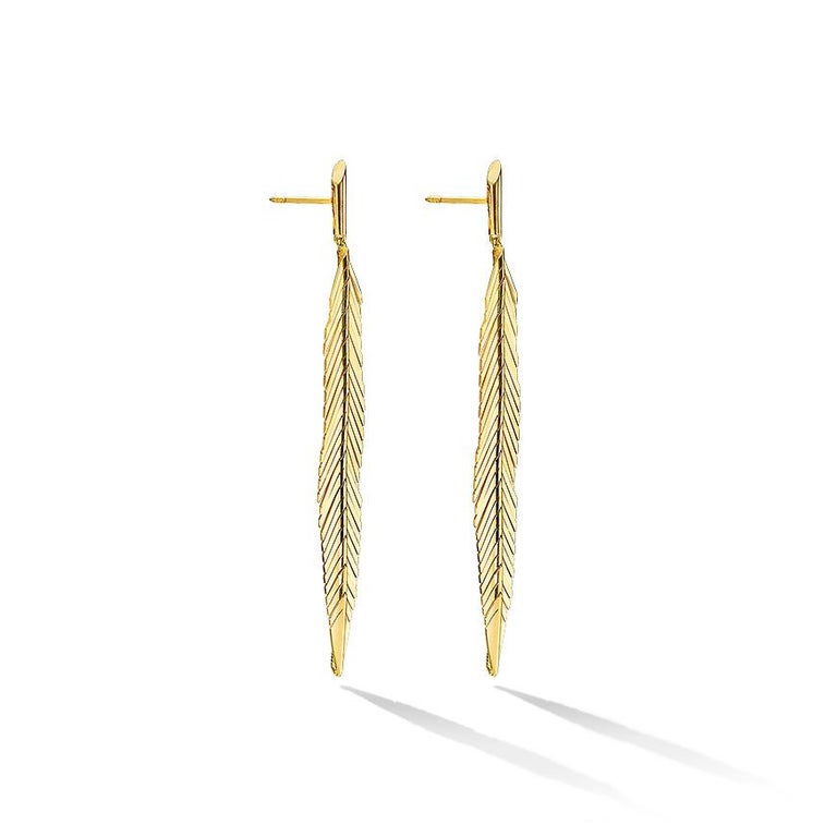 CADAR Feather Drop Earrings, 18K Yellow Gold - Medium at 1stDibs ...