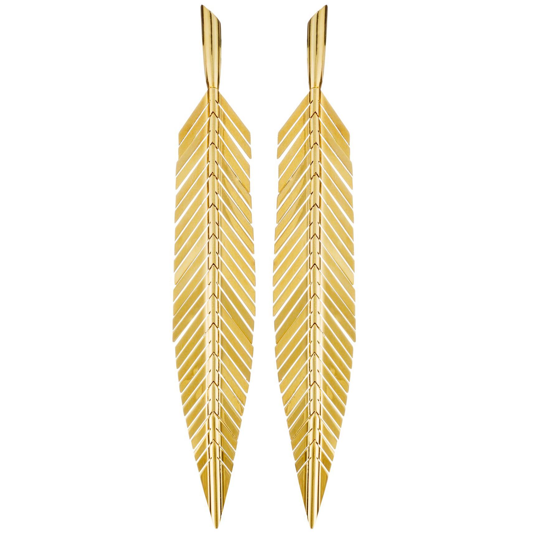 CADAR Feather Drop Earrings, 18K Yellow Gold - Medium at 1stDibs ...