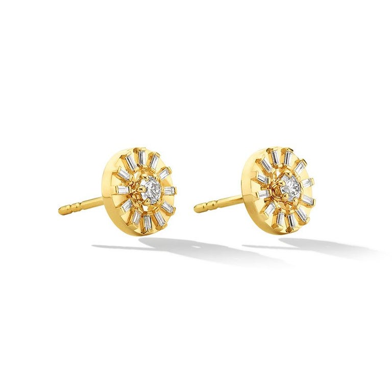 CADAR Sole Stud Earrings, 18K Yellow Gold and White Diamonds at 1stDibs
