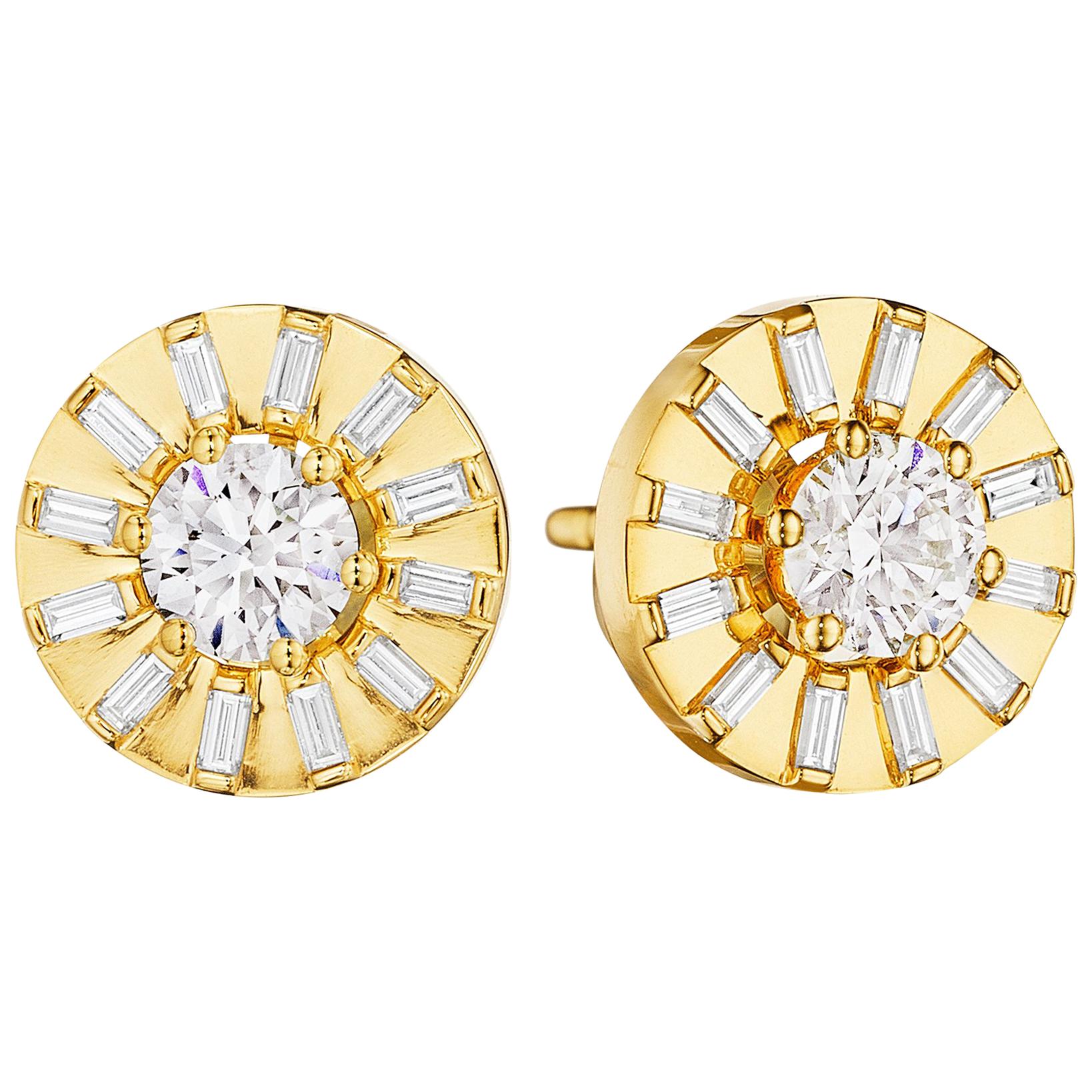 CADAR Sole Stud Earrings, 18K Yellow Gold and White Diamonds at 1stDibs