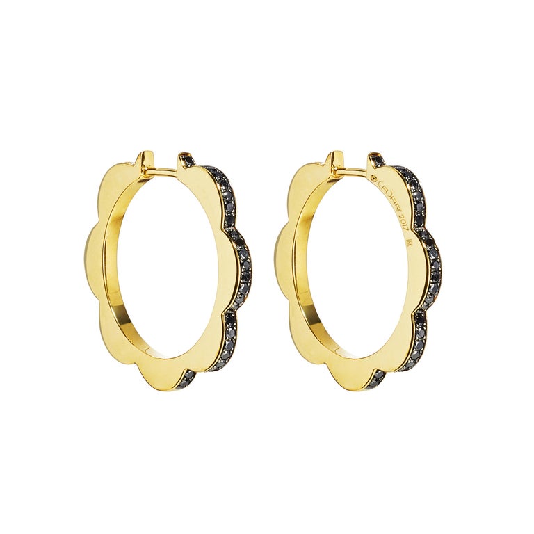 Cadar Triplet Hoop Earrings, 18 Karat Gold and Black and White Diamonds ...