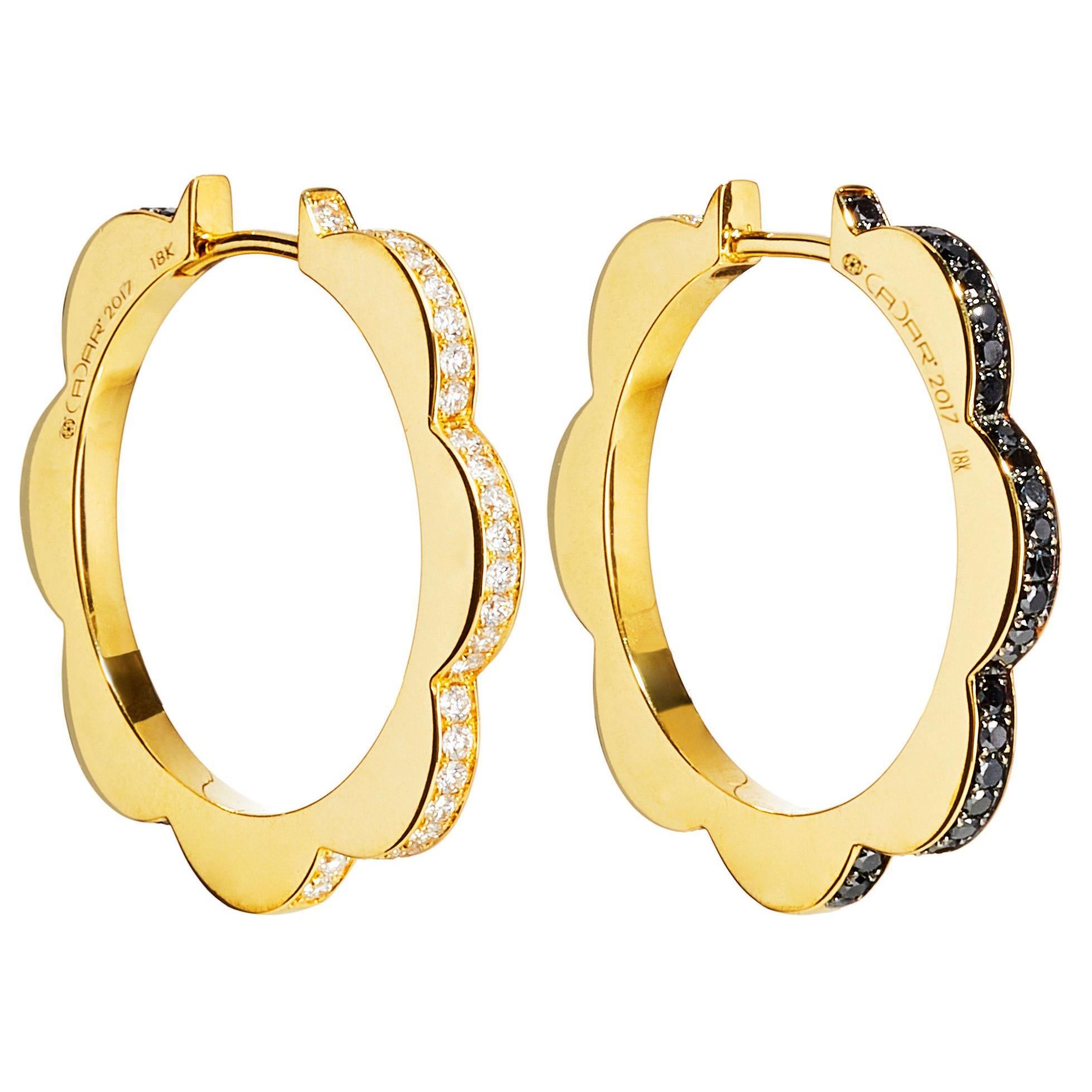 Cadar Triplet Hoop Earrings, 18 Karat Gold and Black and White Diamonds ...