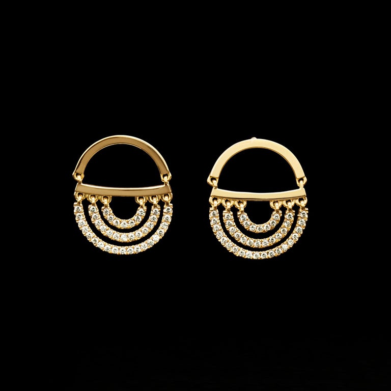 CADAR Twin Drop Earrings, 18K Yellow Gold and White Diamonds at 1stDibs