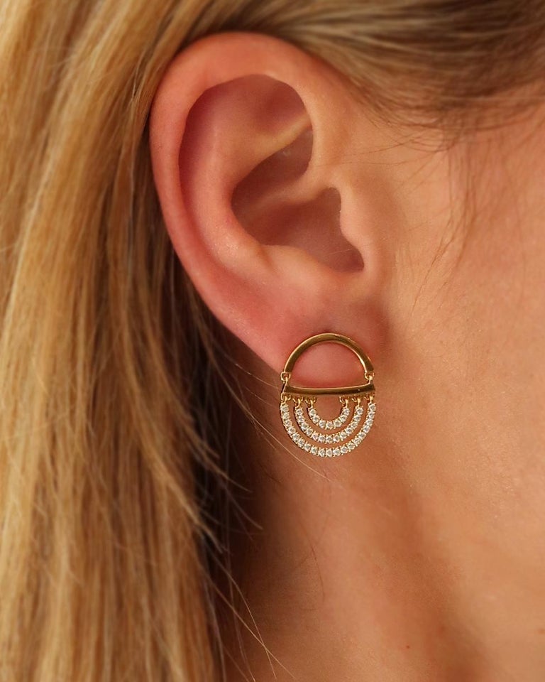 CADAR Twin Drop Earrings, 18K Yellow Gold and White Diamonds at 1stDibs