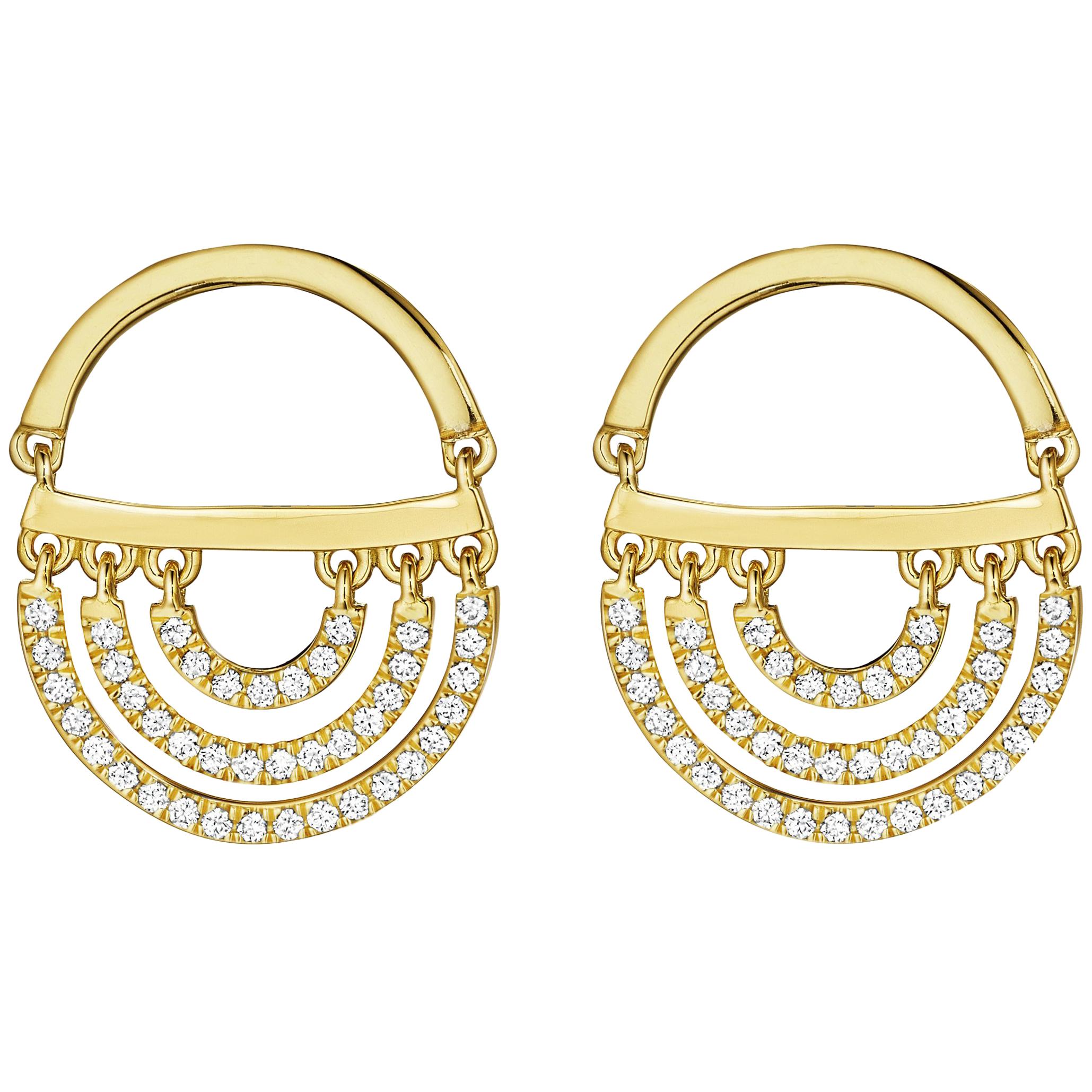 CADAR Twin Drop Earrings, 18K Yellow Gold and White Diamonds at 1stDibs