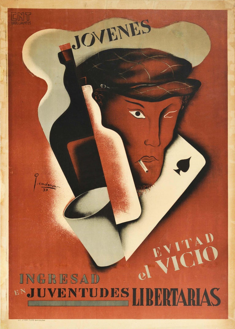 Cadena - Original Vintage Spanish Civil War Poster Youth Avoid Vice CNT ...