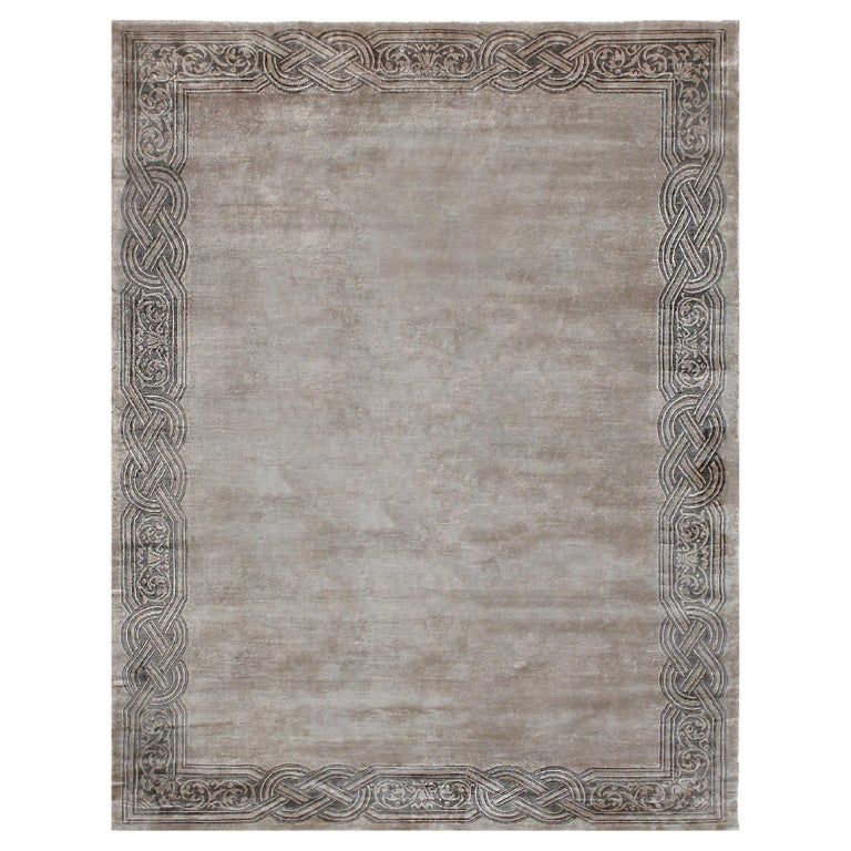 CADENCIA Hand Knotted Transitional Border Silk Rug, Beige Taupe Colour ...