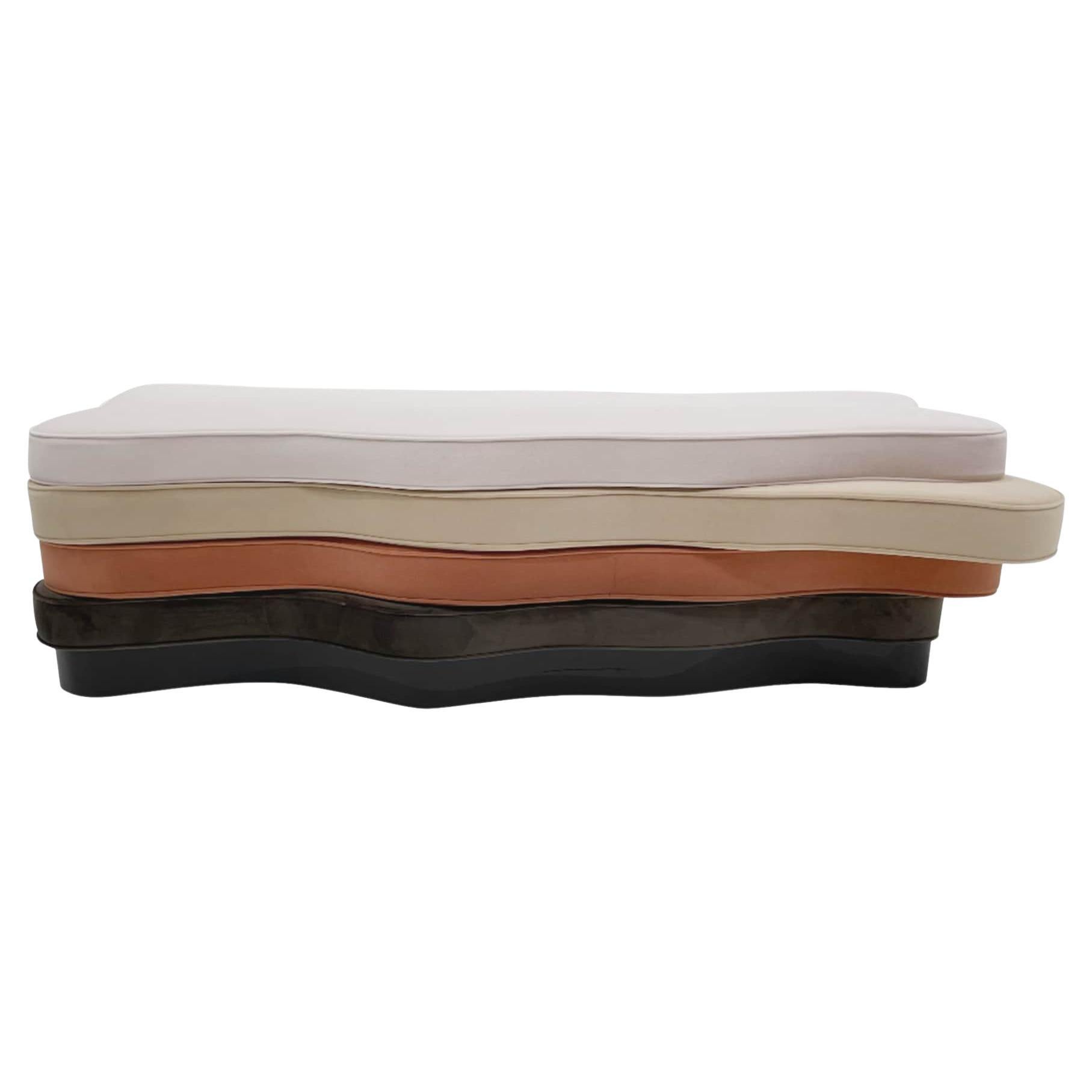 Cadiz Bench 2 Modern Cream Gradient Velvet Wave Bench Ebony Veneer Base ...