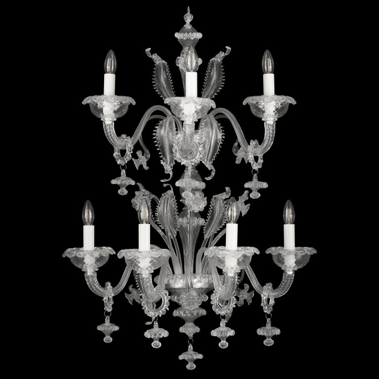 Murano Wall lamp 4+3 arms Double Tier Clear Blown Glass Caesar by ...