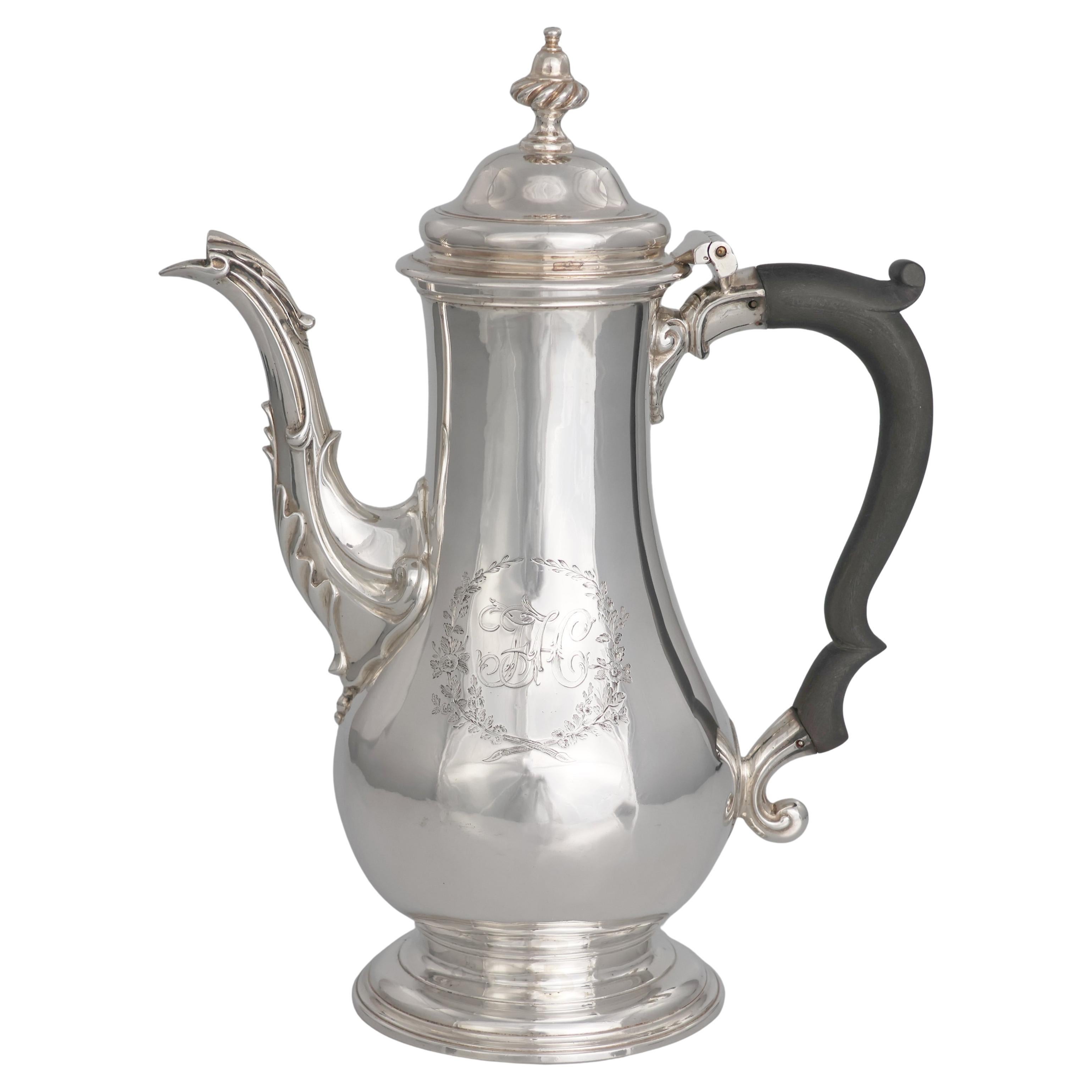 JACOB MARSH 1766 London Coffee Pot In .925 Sterling Silver And Carved ...