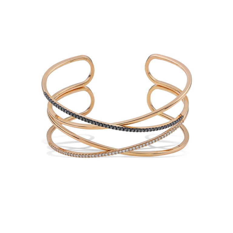 Cage Cuff Bracelet with Black and White Brilliant Cut Diamonds 18Kt ...