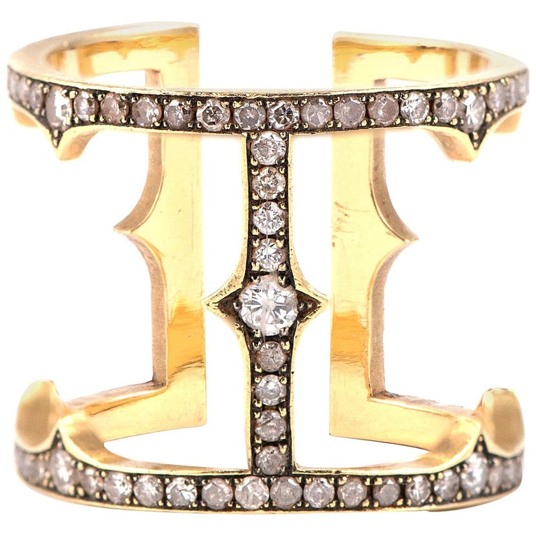 Cage Ring with Reclaimed Diamonds in 18 Karat Yellow Gold For Sale at ...