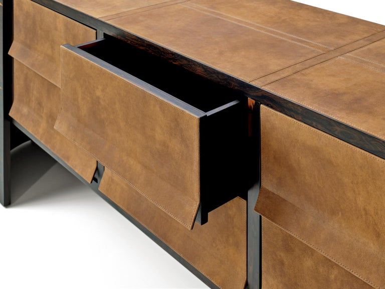 Cais Sideboard, Ziricote Wood Veneer, Leather Details For Sale at 1stDibs
