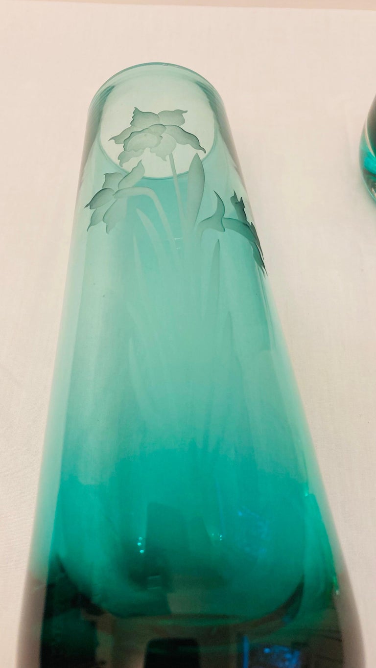Vitange Caithness Glass Sommerso Engraved Bud Vases For Sale at 1stDibs