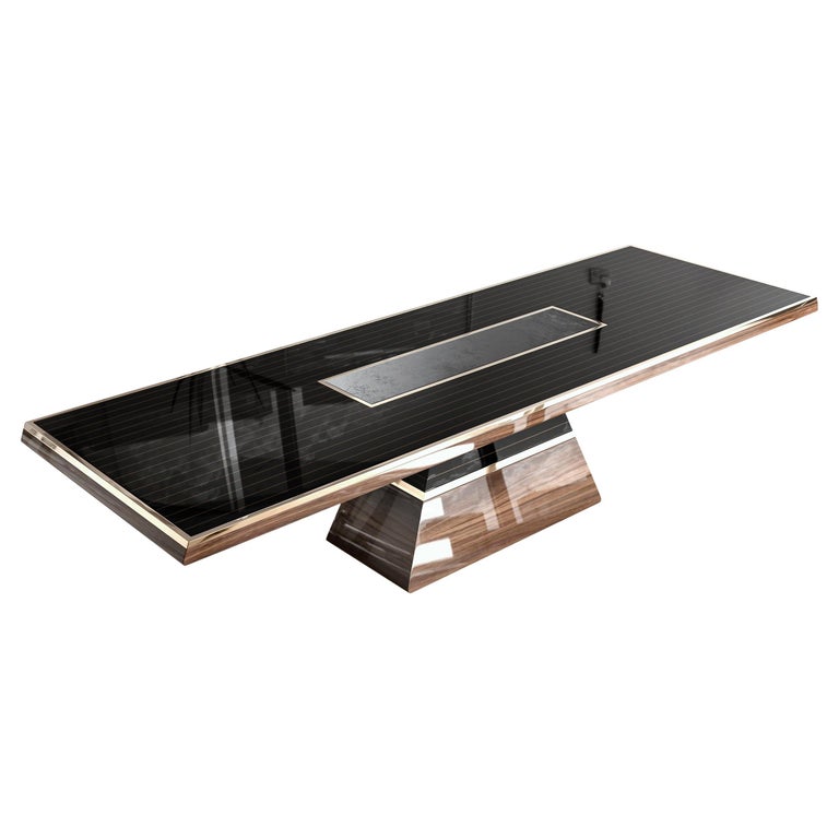 "Calamità" Dining Table with Walnut, Stainless Steel, Bronze Details ...