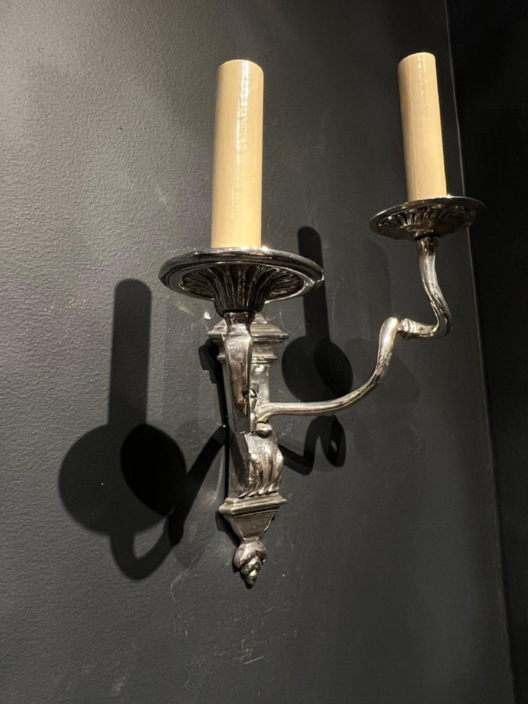 Caldwell Silver Plated Double Arm Sconces For Sale at 1stDibs