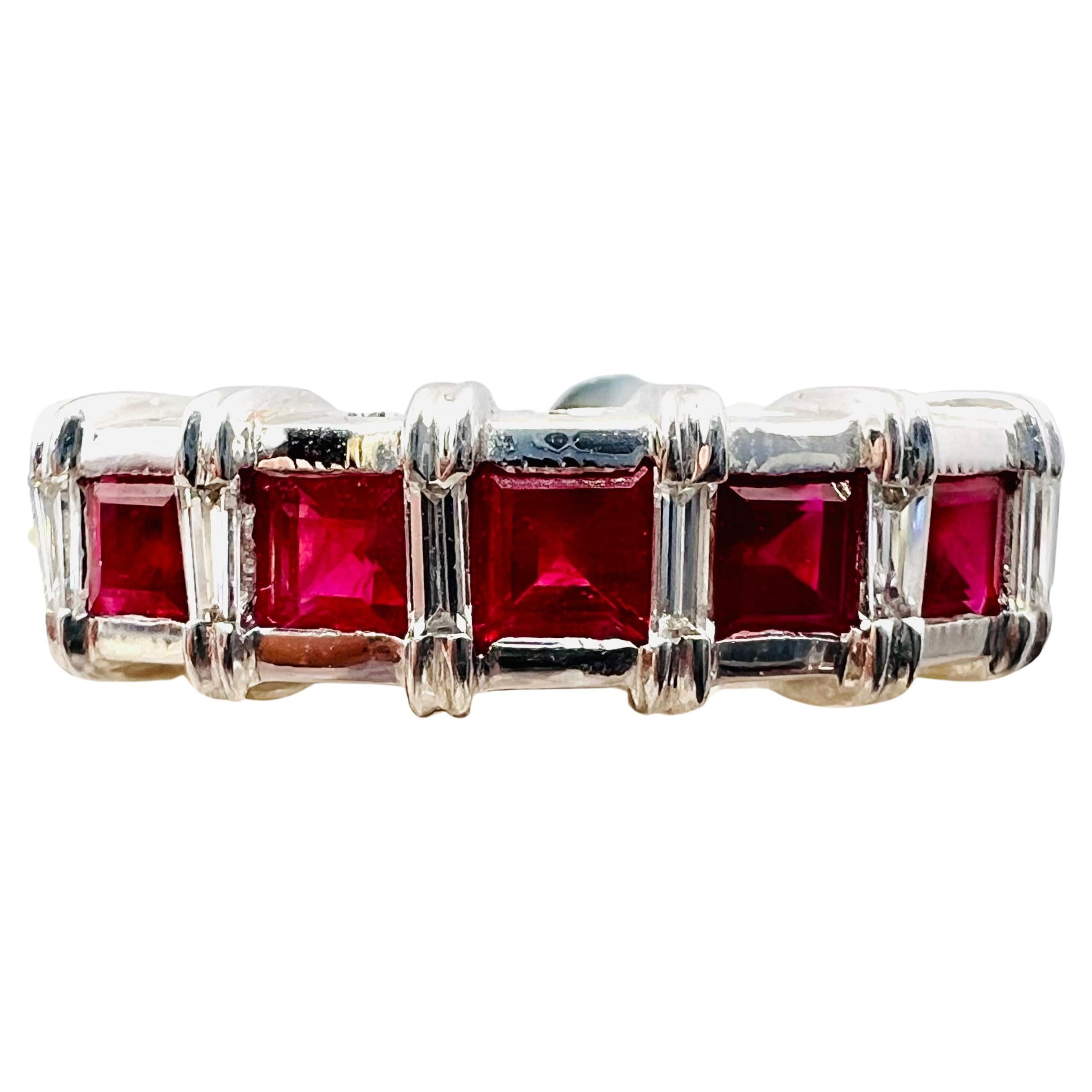 Calibrated Ruby Engagement Ring and Baguette-Cut Diamonds, 18-Carat ...