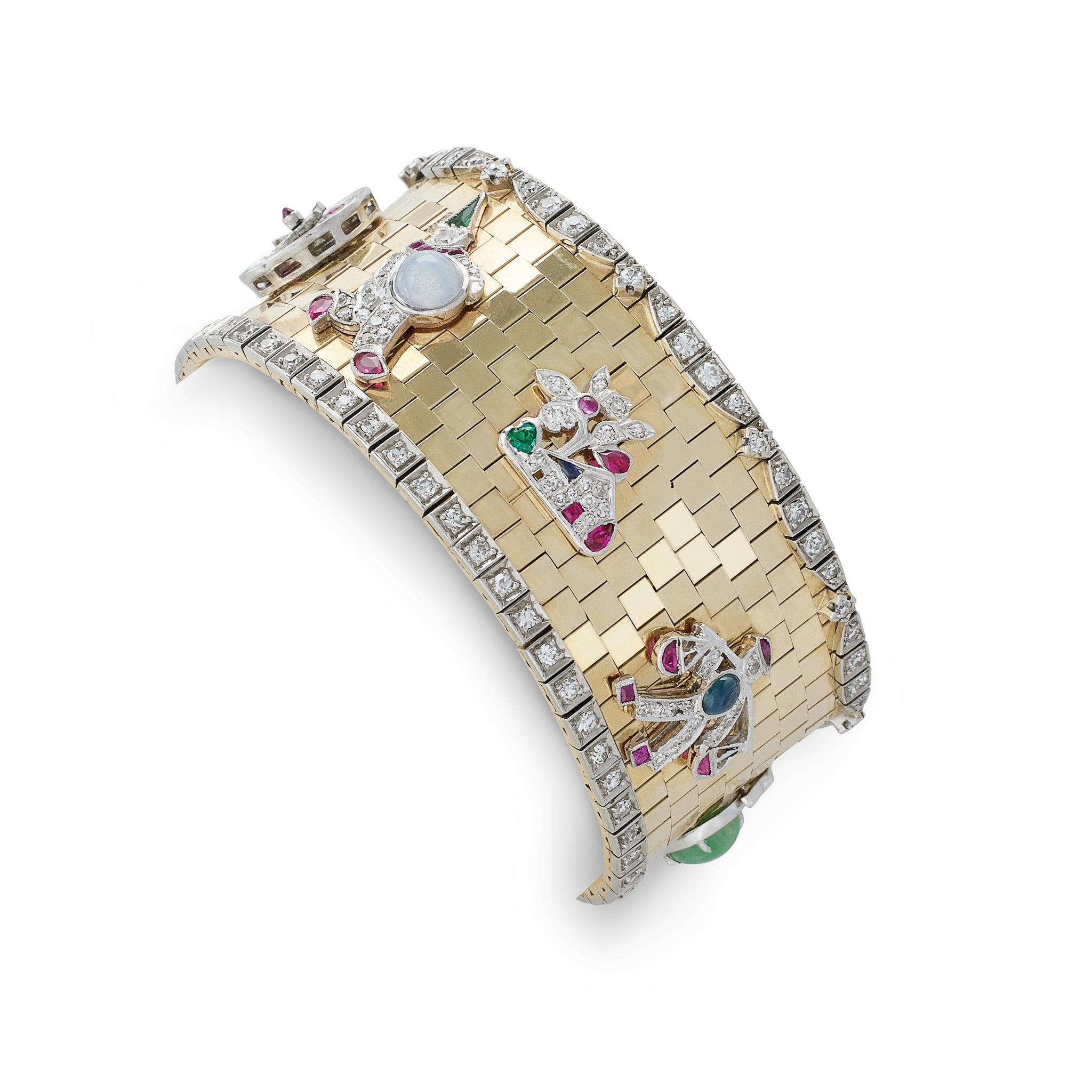 Calibré-cut Gem and Diamond Retro Charm Bracelet For Sale at 1stDibs ...