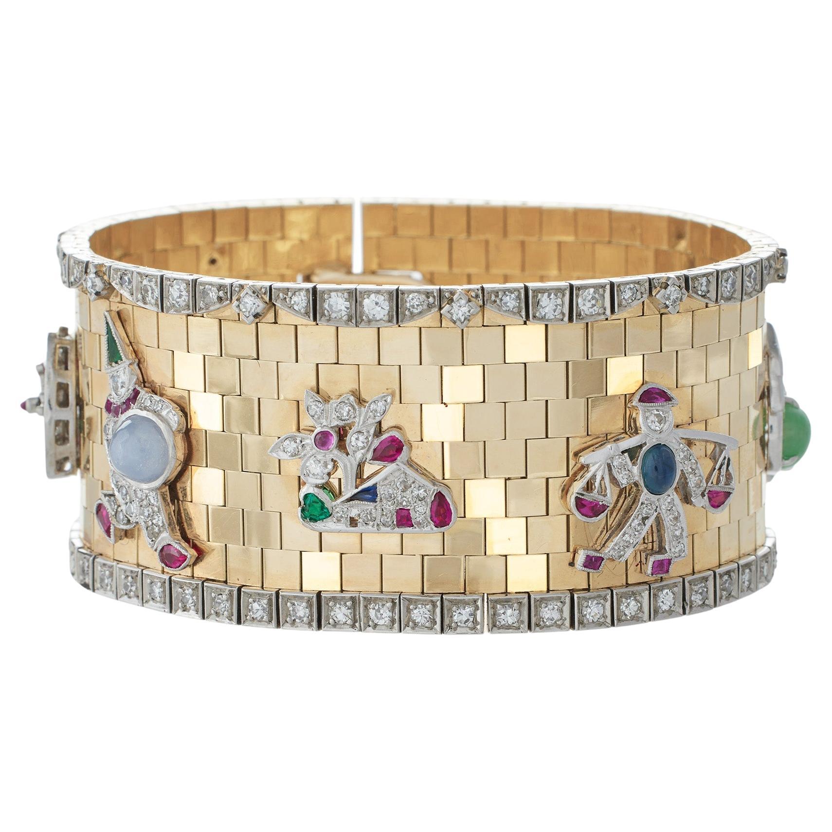Calibré-cut Gem and Diamond Retro Charm Bracelet For Sale at 1stDibs ...