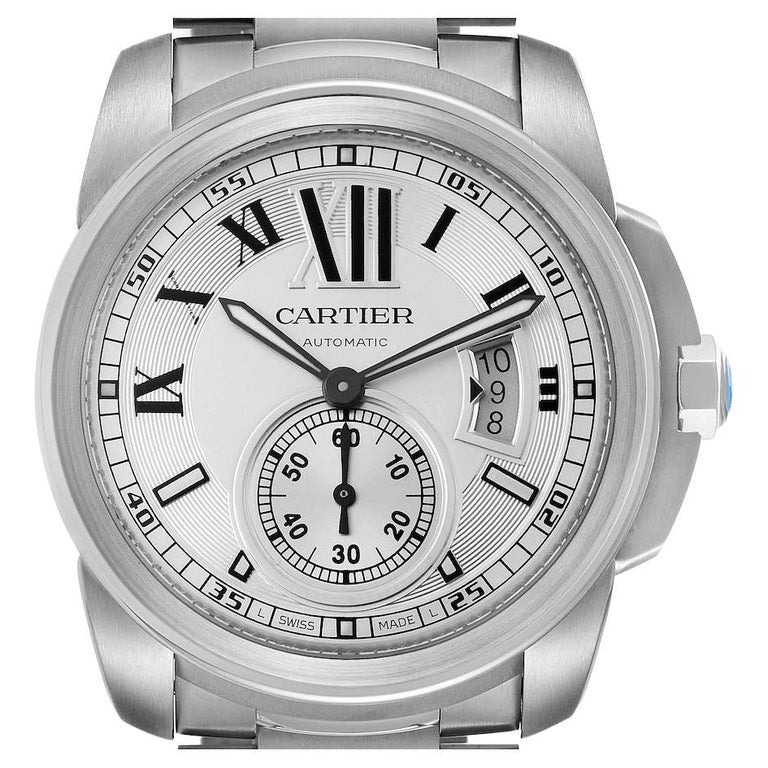 Calibre De Cartier Silver Dial Steel Automatic Mens Watch W7100015 Box ...
