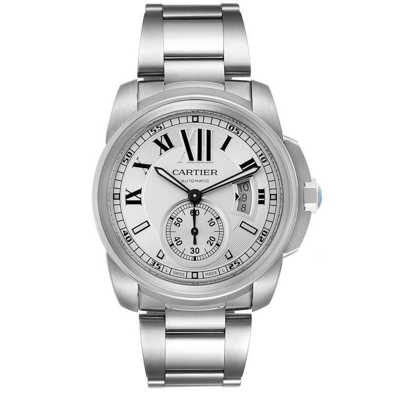 Calibre De Cartier Silver Dial Steel Automatic Mens Watch W7100015 ...