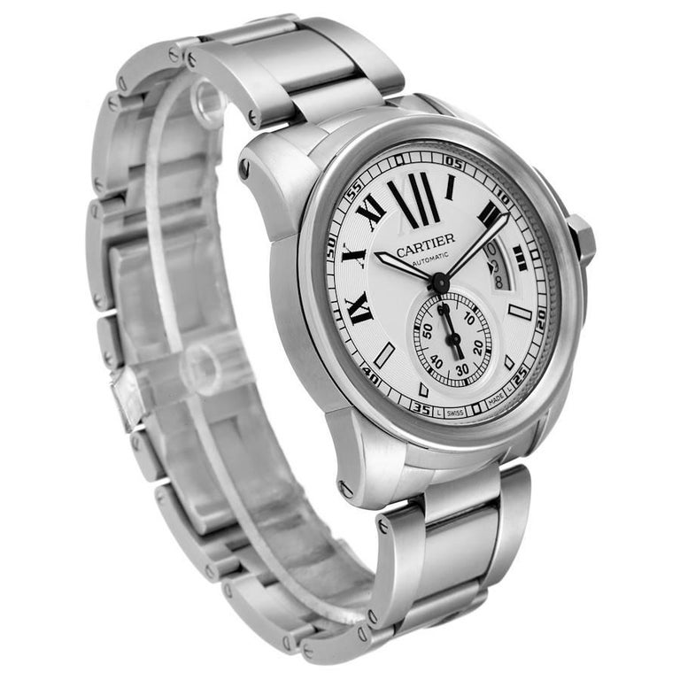 Calibre De Cartier Silver Dial Steel Automatic Mens Watch W7100015 ...