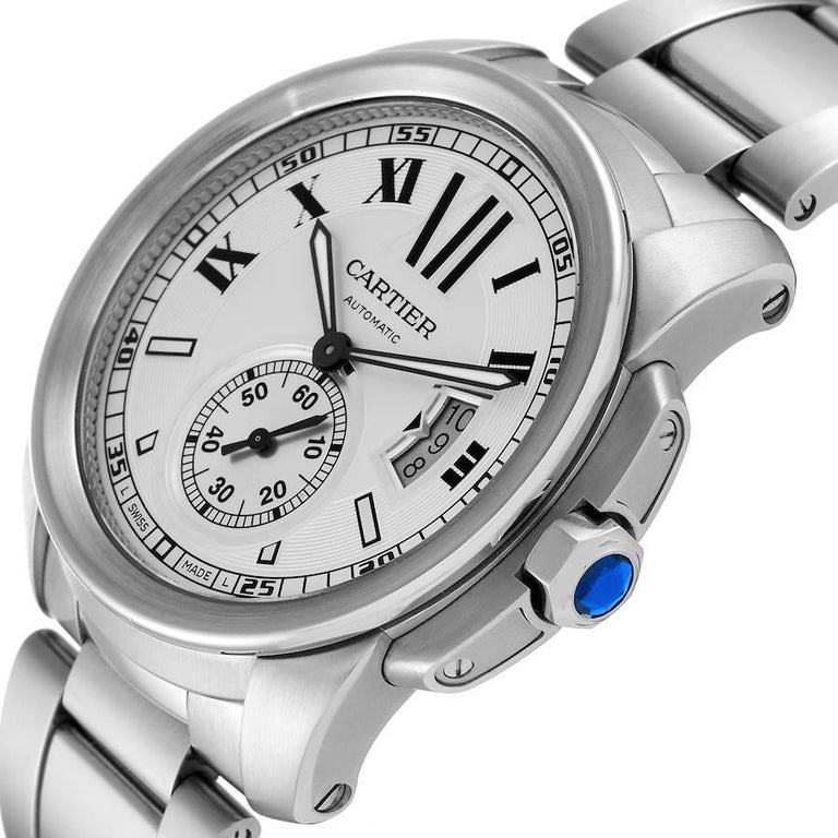 Calibre De Cartier Silver Dial Steel Automatic Mens Watch W7100015 ...