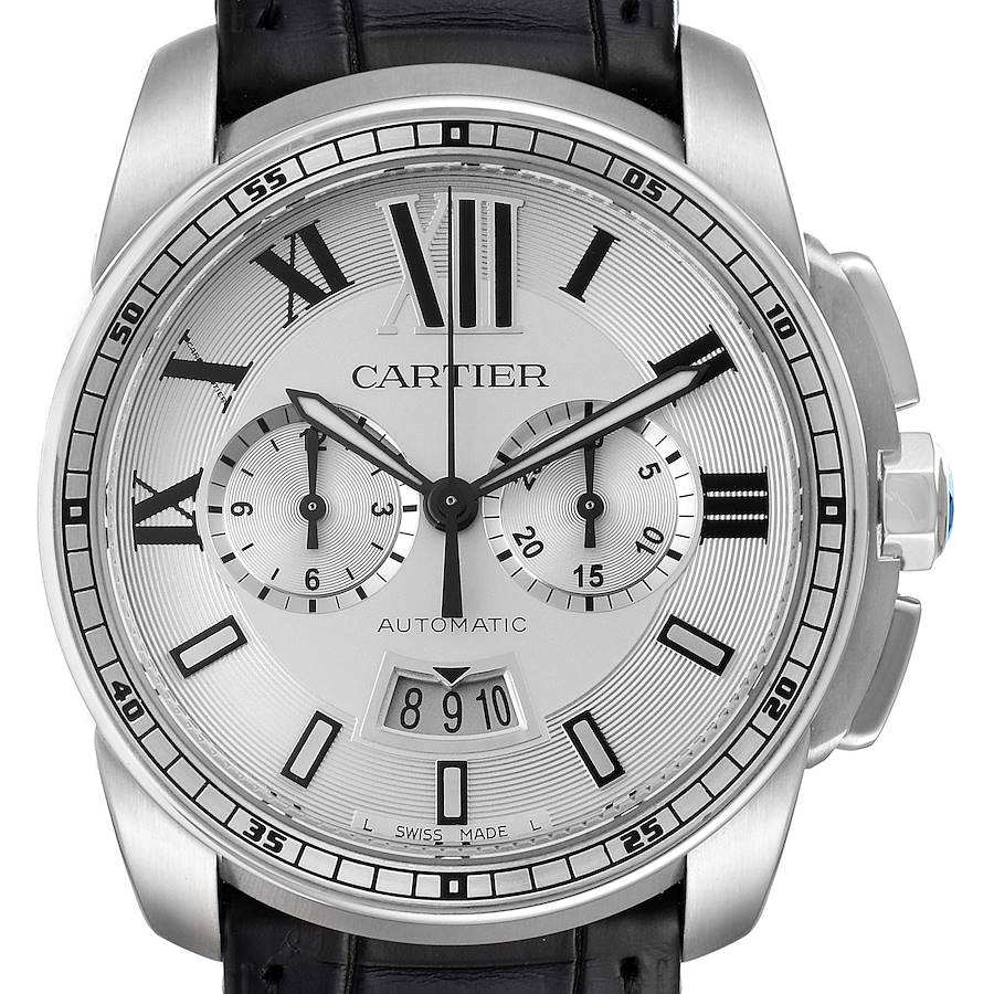 Cartier Calibre Silver Dial Chronograph Men's Watch W7100045 Box Papers ...