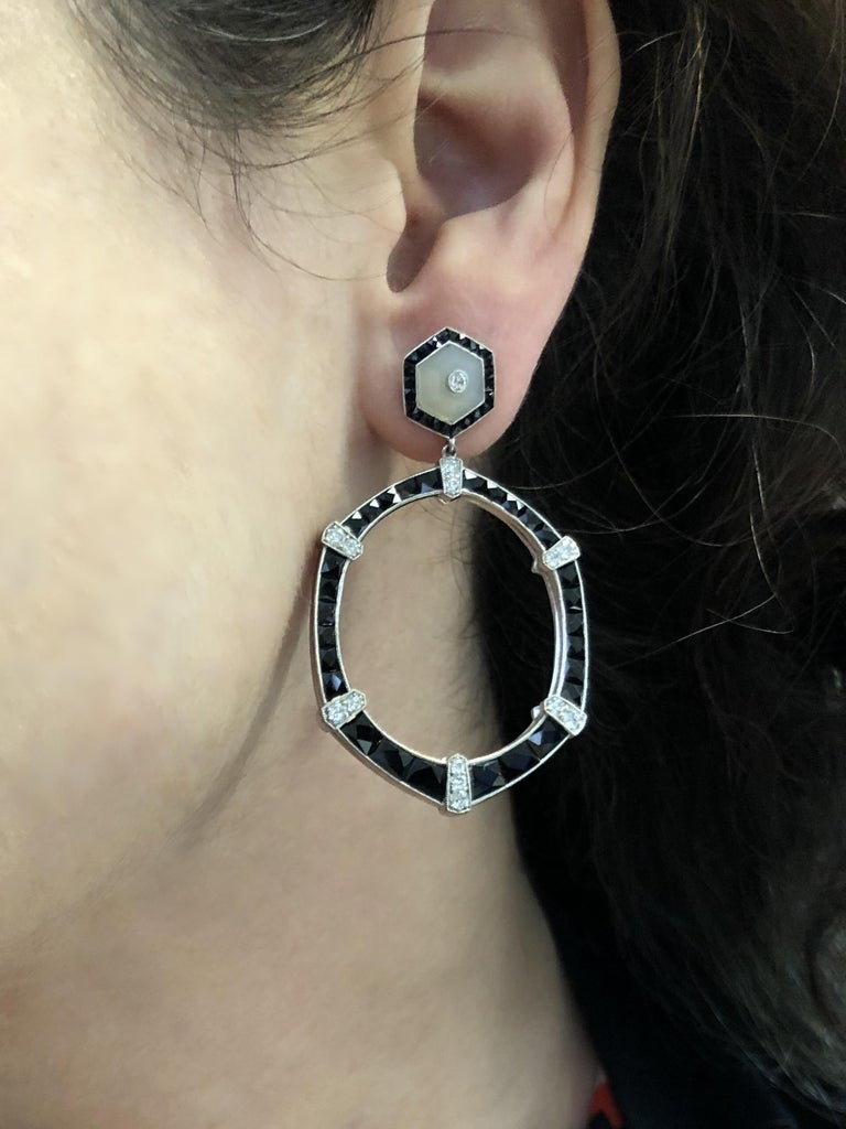 Calibre Onyx and Diamond Hexagonal Gypsy Hoop Earrings Signed Fred ...