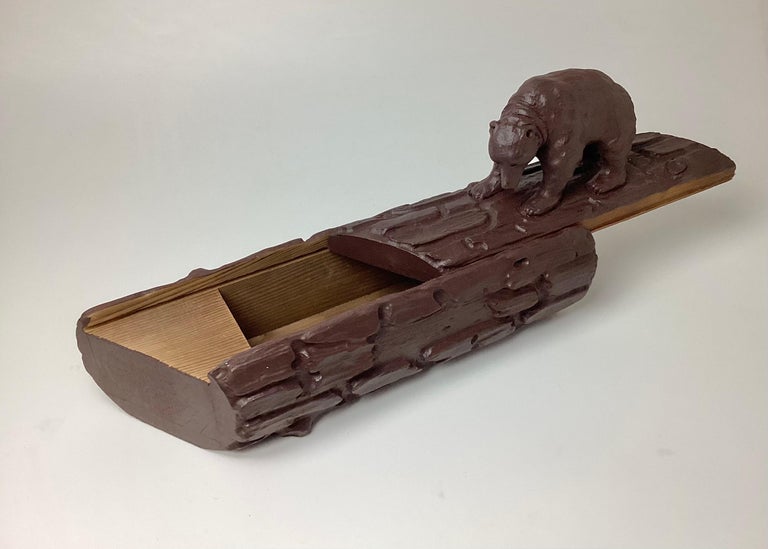 California Chocolate Hand Carved Wood Box with Grizzly Bear On Top For ...