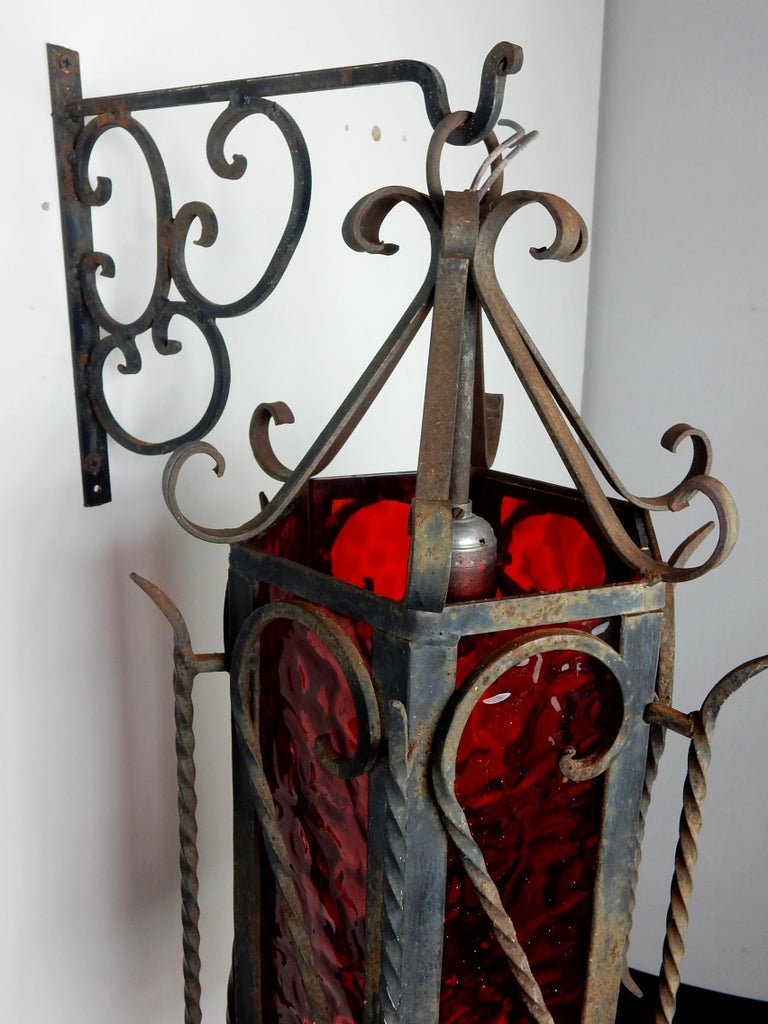 California Craftsman Iron Ornate Sconces Pendant Lamps with Ruby Red ...