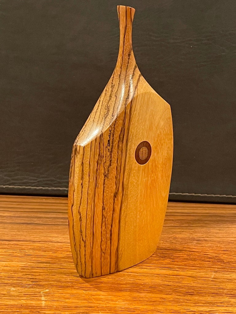 California Design MCM Hand-Carved Inlaid Mixed Wood Vase by Heinz ...
