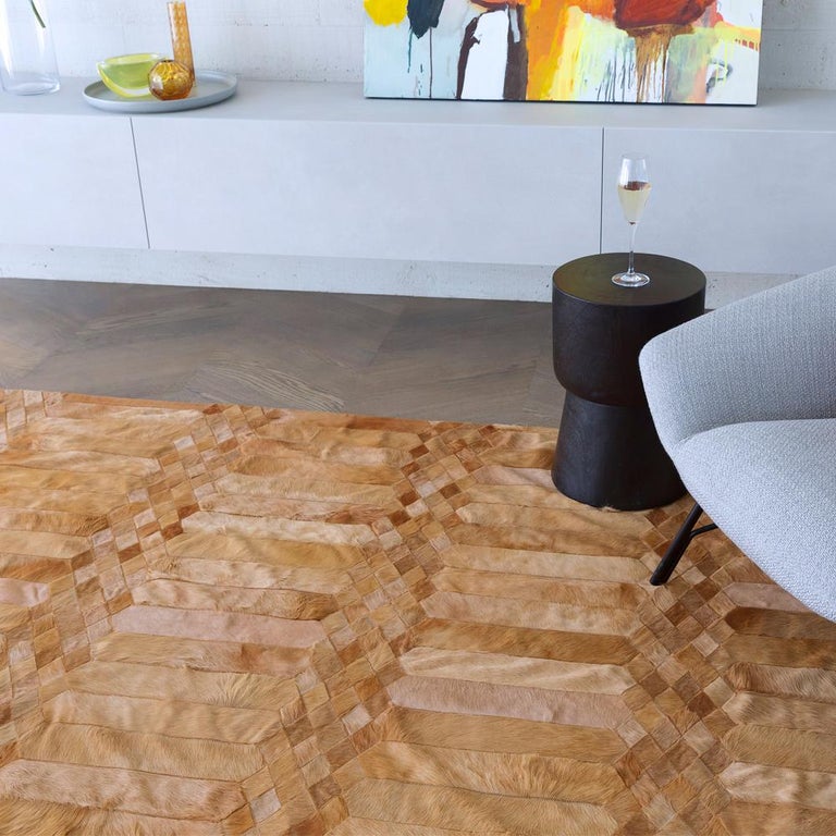 California Inspired Largo Cognac Laser Burn Cowhide Rug For Sale at 1stDibs