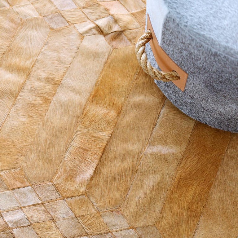 California Inspired Largo Cognac Laser Burn Cowhide Rug For Sale at 1stDibs