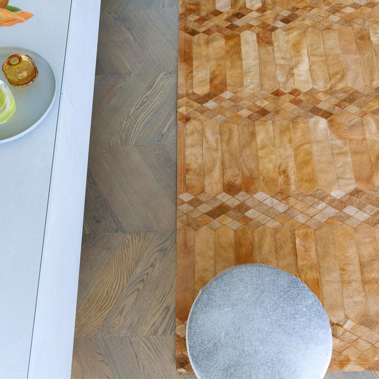 California Inspired Largo Cognac Laser Burn Cowhide Rug For Sale at 1stDibs