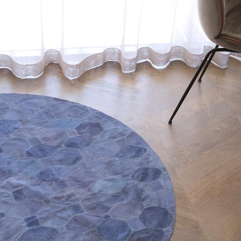 California Inspired Oleada Circulo Periwinkle Cowhide Rug For Sale at ...