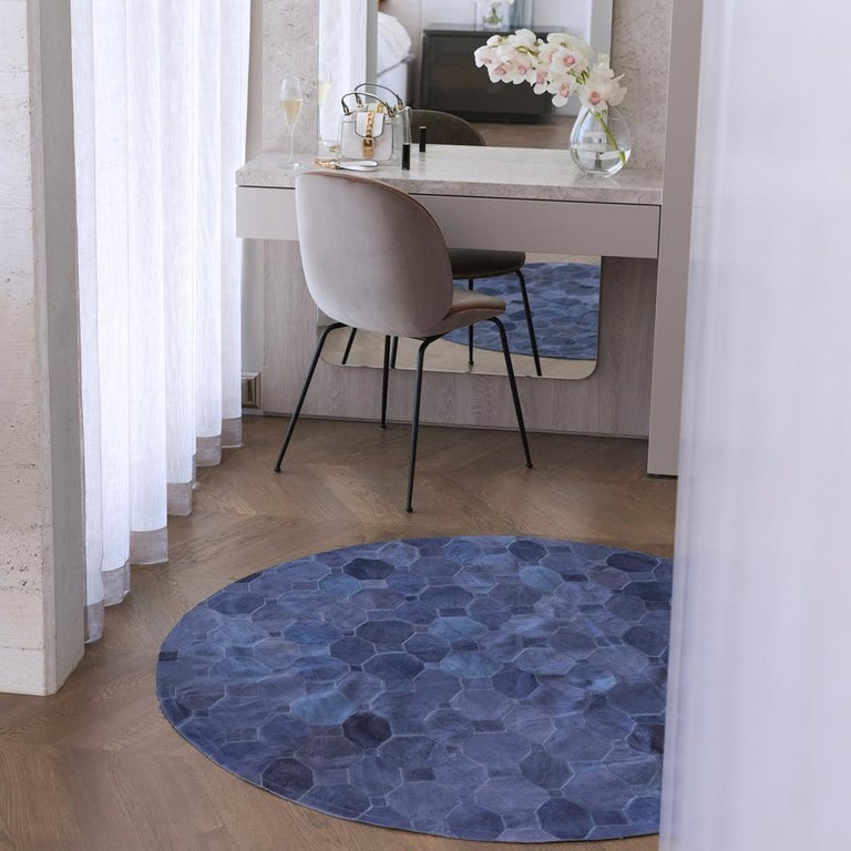 California Inspired Oleada Circulo Periwinkle Cowhide Rug For Sale at ...