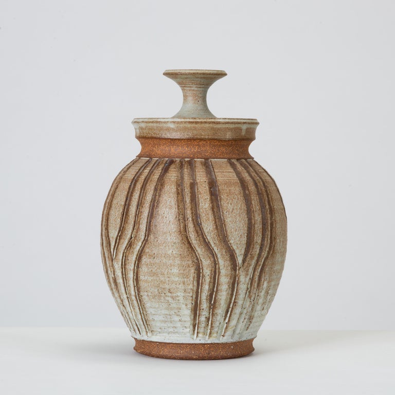 California Modern Incised Studio Pottery Vessel with Lid by Don ...
