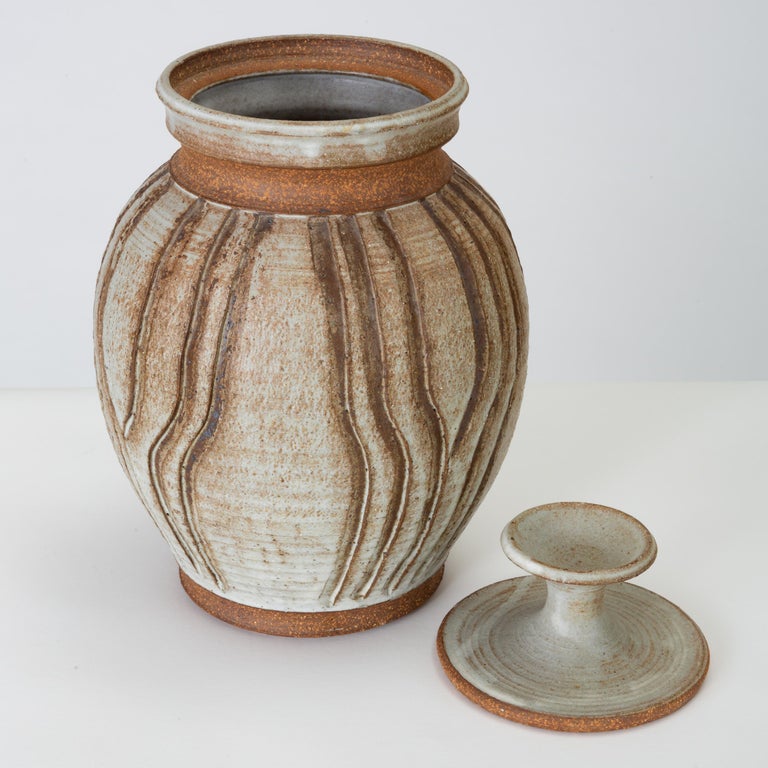 California Modern Incised Studio Pottery Vessel with Lid by Don ...