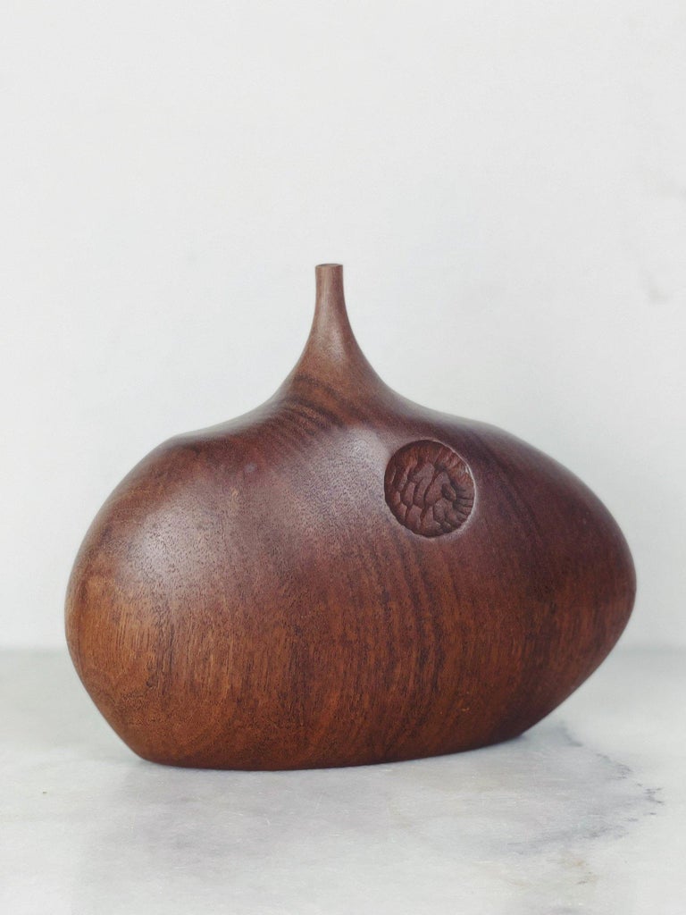 Walnut Biomorphic vase by California Designer Craftsman, Doug Ayers, c ...