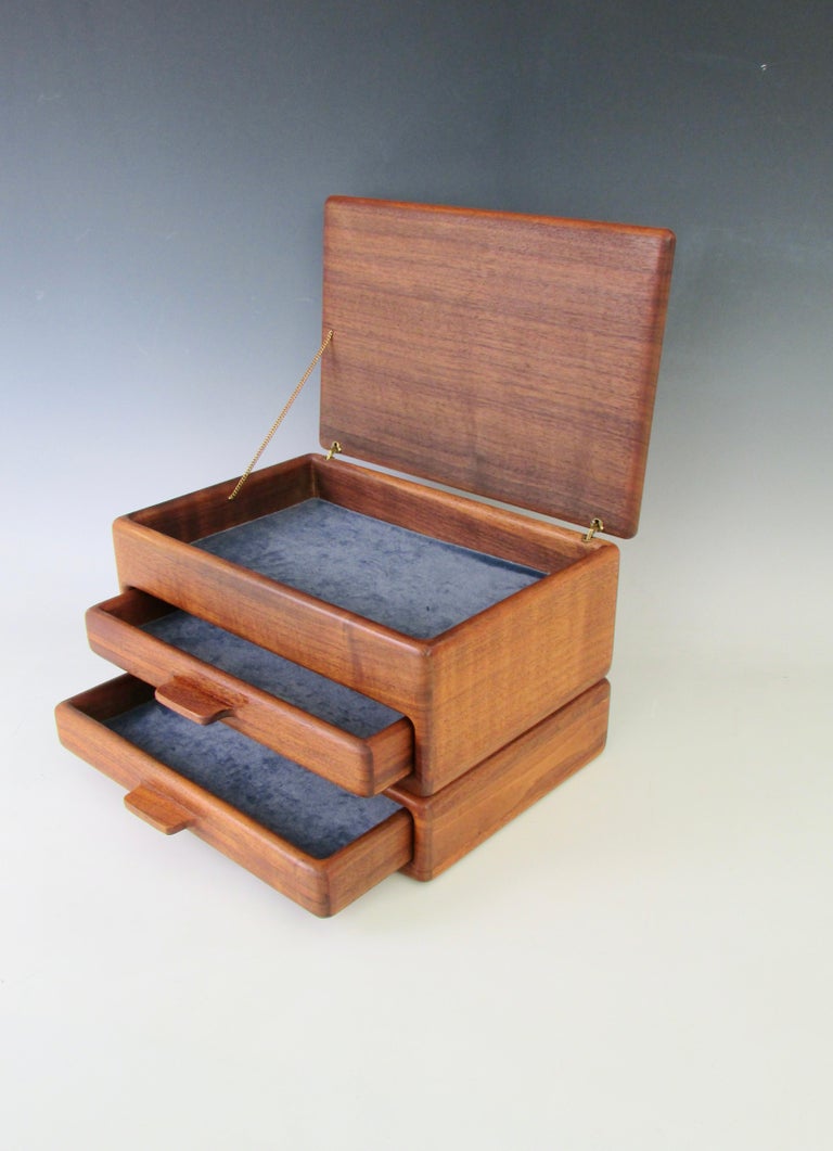 California modernist walnut jewelry box with drawers For Sale at 1stDibs