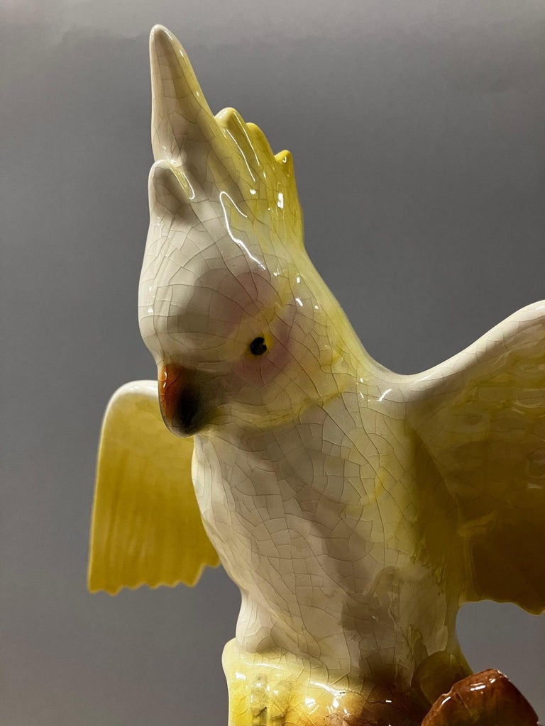 California Pottery Ceramic Tropical Cockatoo on Hibiscus Branch Statue ...
