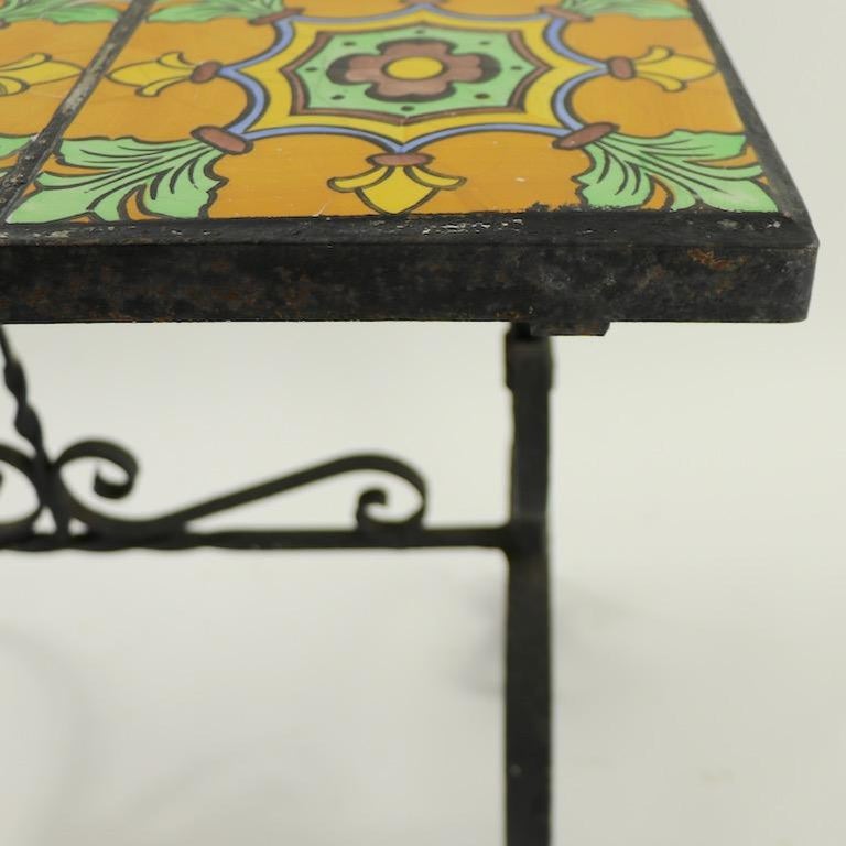 California School Wrought Iron Tile Top Table at 1stDibs