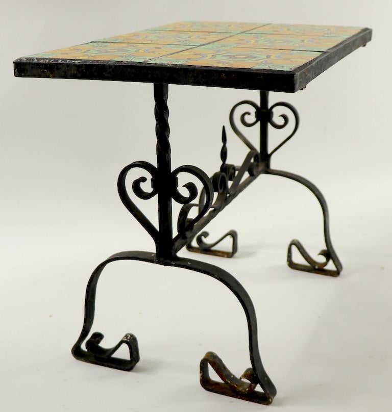 California School Wrought Iron Tile Top Table at 1stDibs