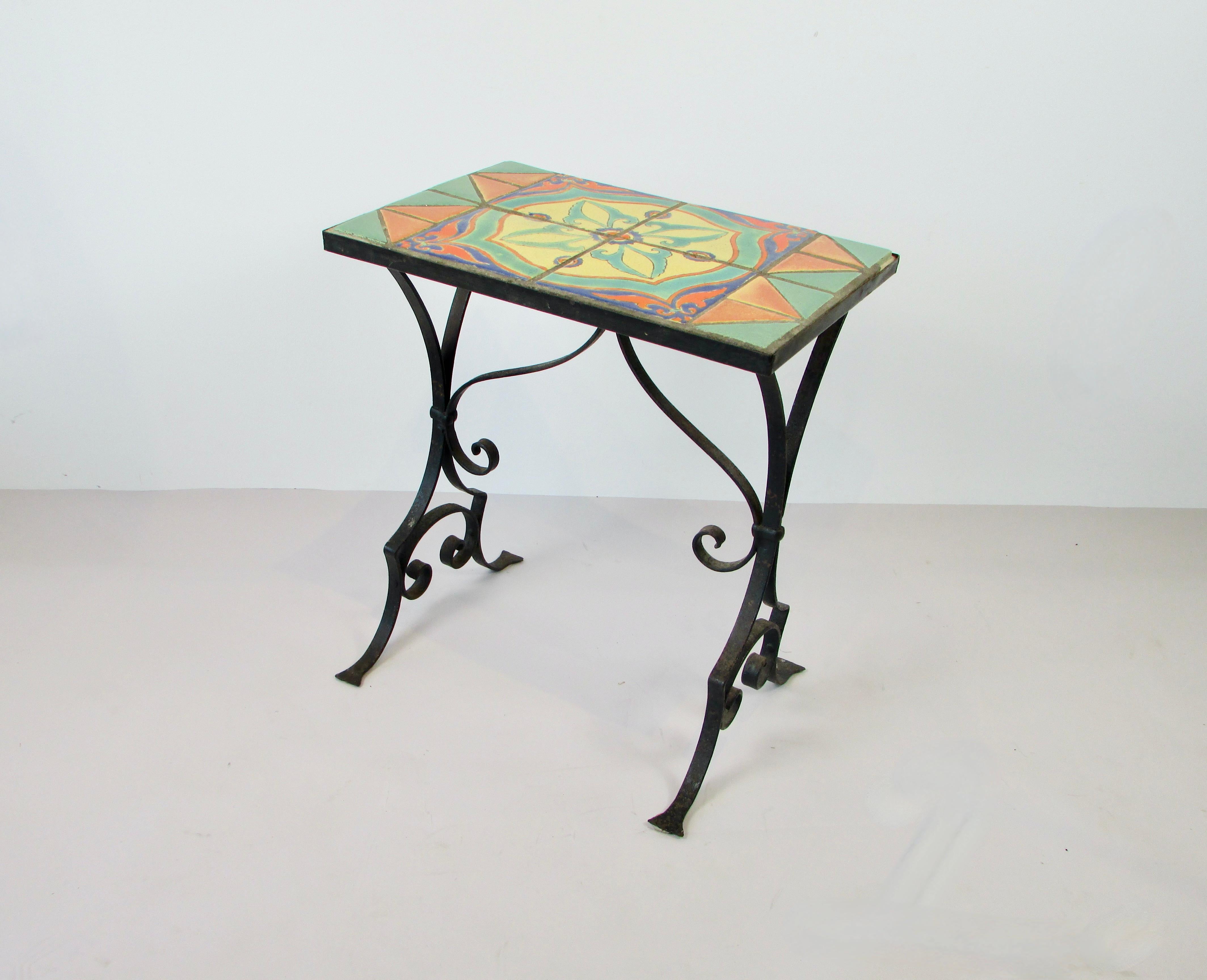 California Tile Table in Vivid Colors on Wrought Iron Table Base at 1stDibs