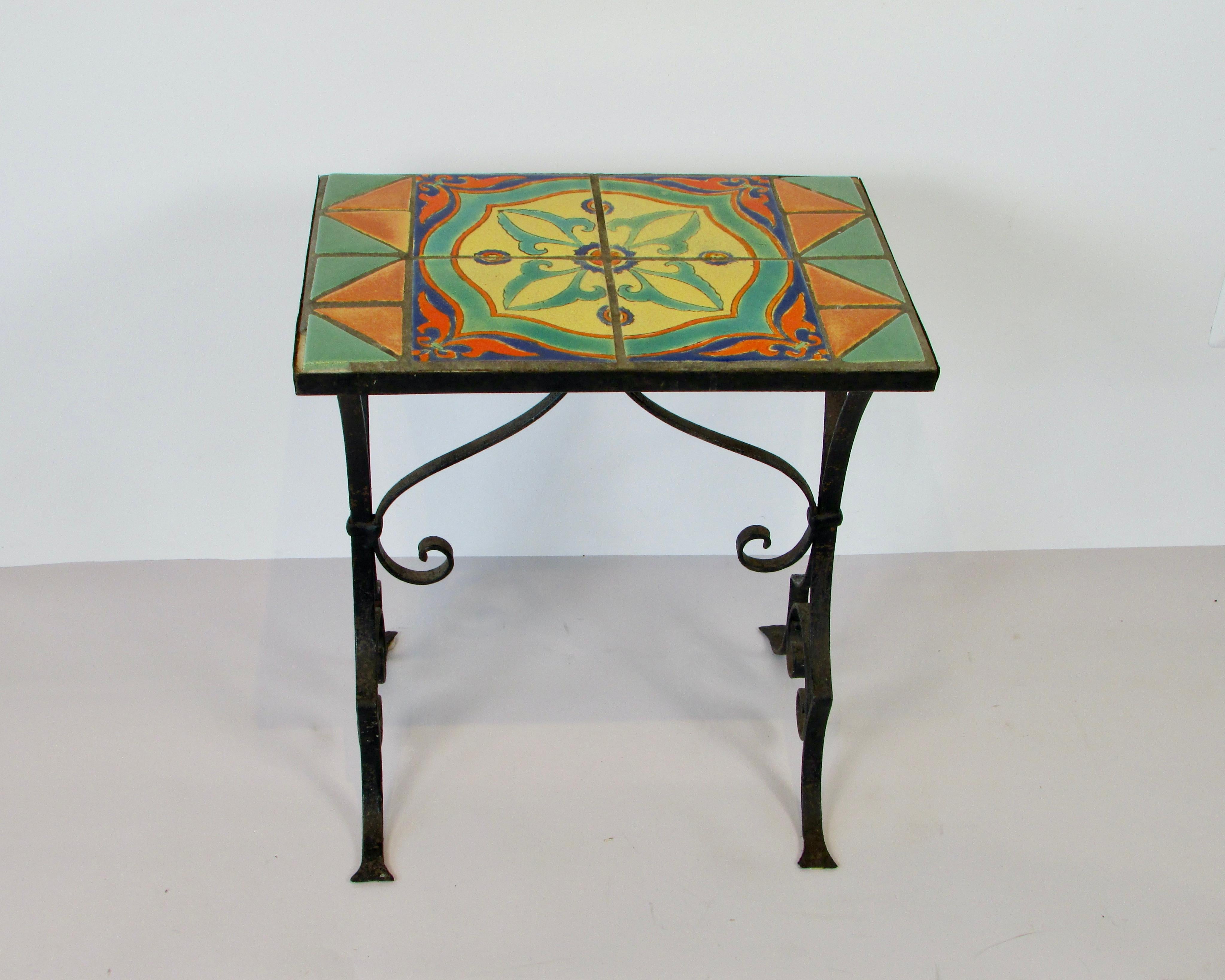 California Tile Table in Vivid Colors on Wrought Iron Table Base at 1stDibs