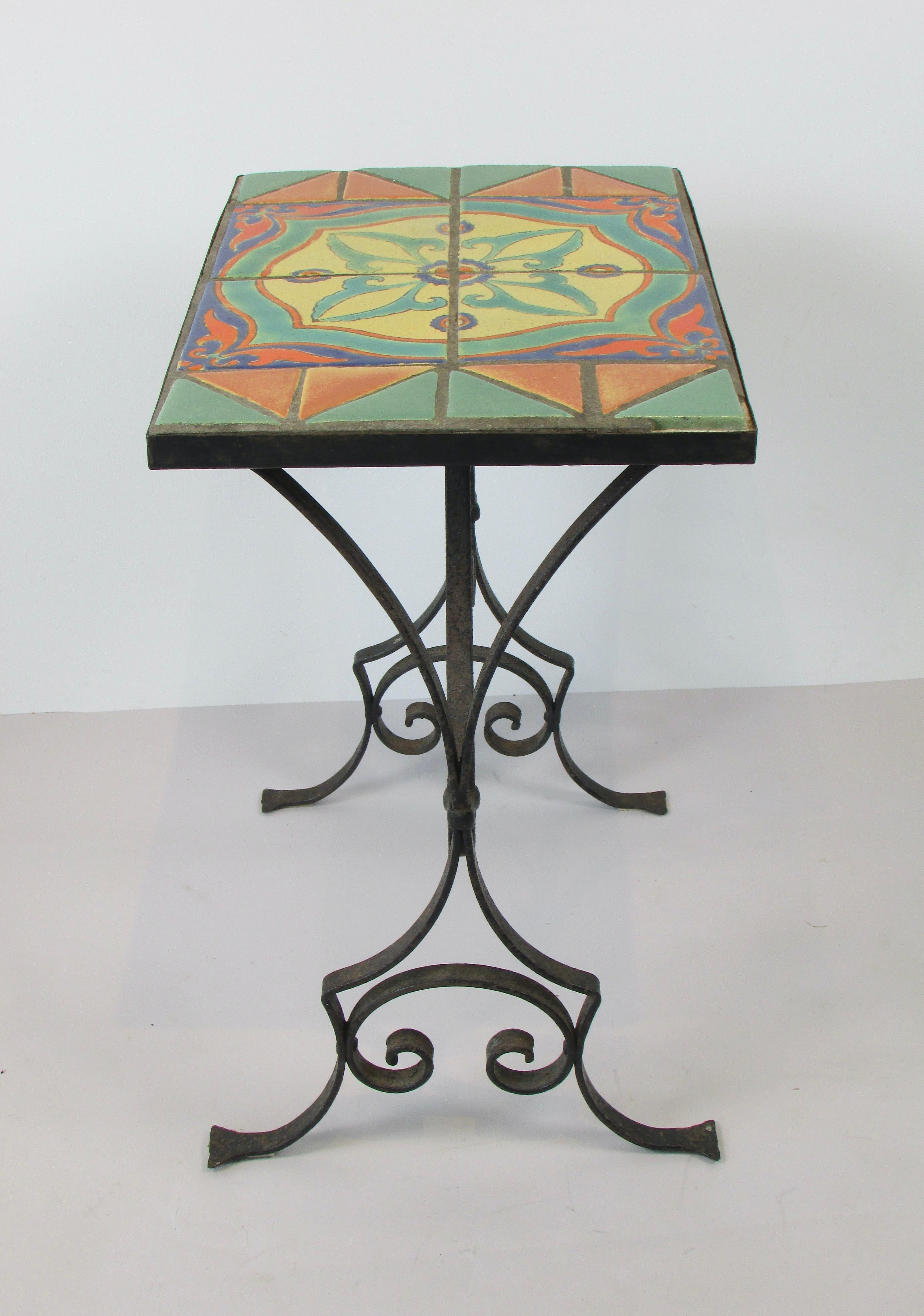 California Tile Table in Vivid Colors on Wrought Iron Table Base at 1stDibs