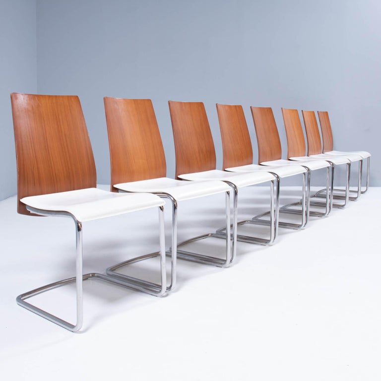 Calligaris White Leather and Wood Swing Dining Chairs, Set of 6 For ...